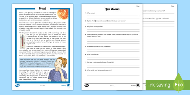 Heat Reading Comprehension Activity (teacher made)