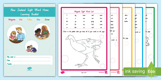 New Zealand Magenta - Green Sight Word Home Learning Booklet