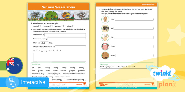 Year 1 Science Seasons Interactive Activity 2 (teacher made)
