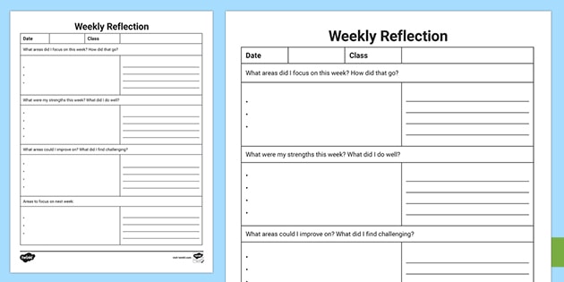 * NEW * Weekly Reflection and Evaluation Template