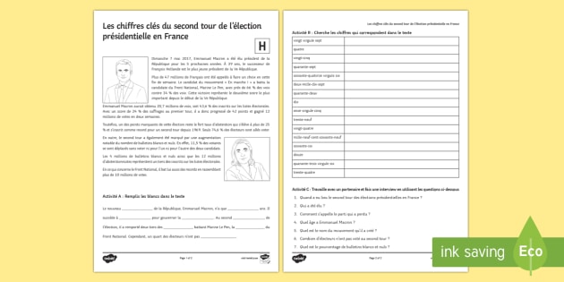 French Elections Higher Tier Worksheet / Worksheet French