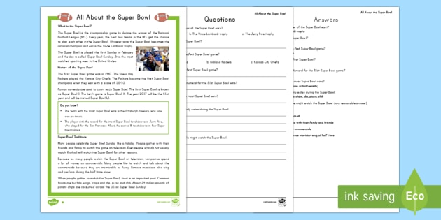 All About the Super Bowl Differentiated Reading Comprehension