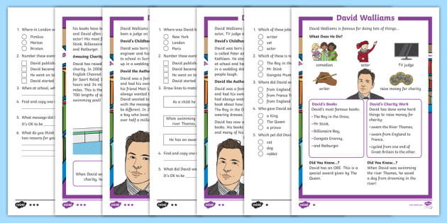 KS1 David Walliams Differentiated Reading Comprehension Activity