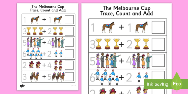 Melbourne Cup Trace, Count and Add Worksheet / Worksheet