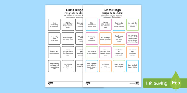 Class Welcome Transition Bingo English/Spanish - Class Welcome Transition