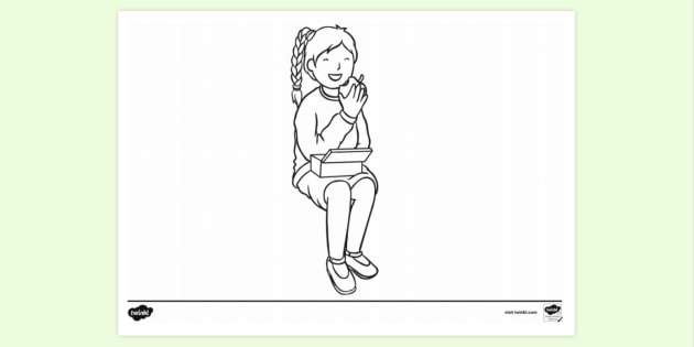 FREE! - Girl Eating Packed Lunch Colouring Sheet | Colouring Sheets