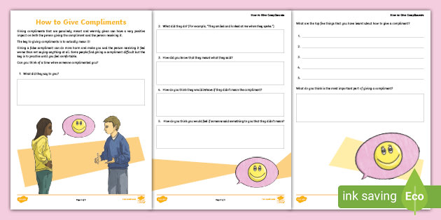 How to Give Compliments Worksheet (teacher made)
