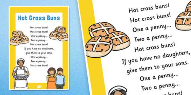 Hot Cross Buns Nursery Rhyme Poster - rhymes, display, poem