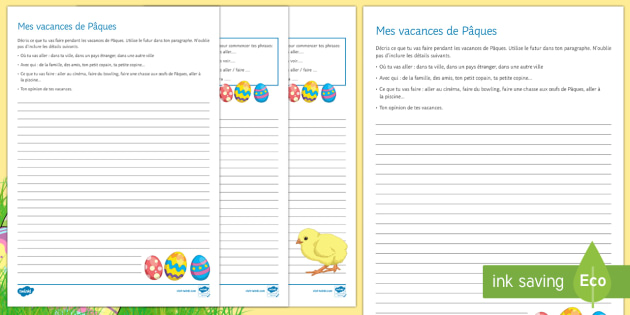 My Easter Holiday Writing Worksheet / Worksheet-French