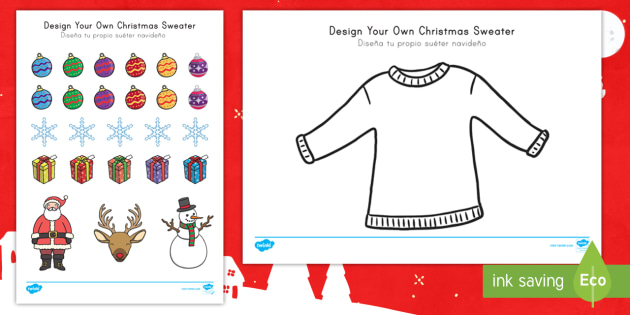 Christmas Sweater Design Cut and Paste Activity English/Spanish - Christmas