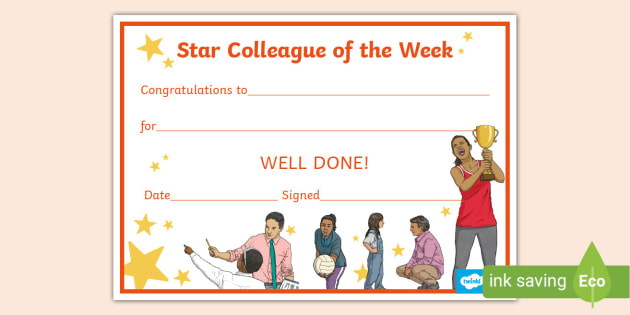 Star Colleague of the Week Certificate (teacher made)