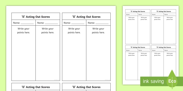 'll' Sound Acting Out Score Cards