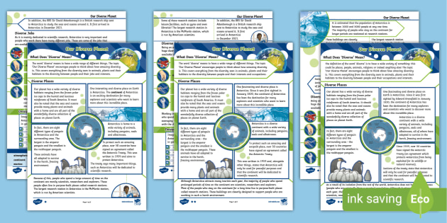 UKS2 Our Diverse Planet Differentiated Reading Comprehension Activity