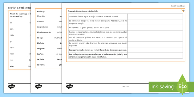 Global Issues Activity Mat Spanish - KS4, GCSE, Spanish