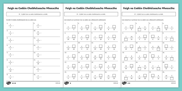 Find Equivalent Fractions Differentiated Worksheet Pack Gaeilge