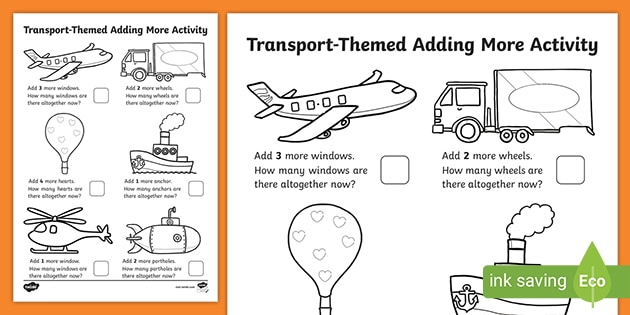 👉 Transport-Themed Adding More Worksheet (teacher made)