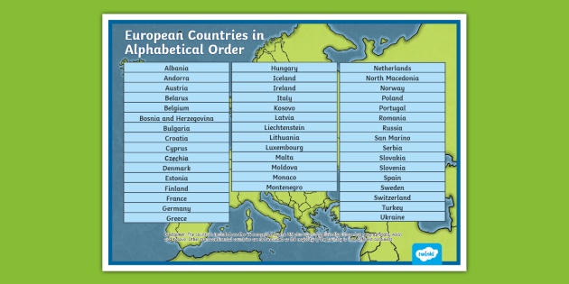 Names Of Countries In Europe Alphabetical Order