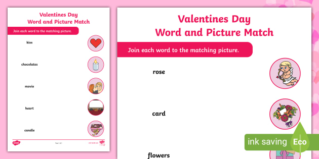 Valentines Day Word and Picture Matching Worksheet - valentines