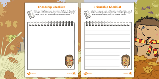 Don't Hog the Hedge! Friendship Checklist Worksheet / Worksheet