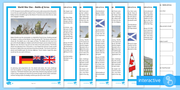 First World War Battle of Arras Differentiated Comprehension Worksheets