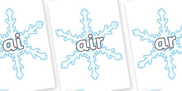Phonemes - ee, oo, ch, ow, sh - on Snowflakes