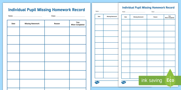 Individual Pupil Missing Homework Record