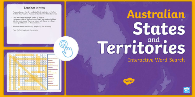 Australian States and Territories Interactive Word Search