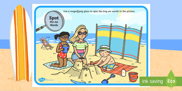 Phase 5 ew Words Beach Scene Magnifying Glass Worksheet / Worksheet
