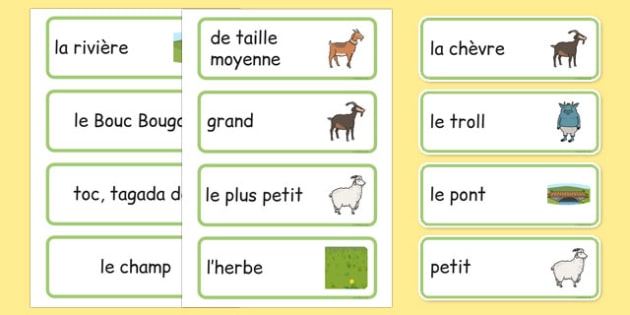 The Three Billy Goats Gruff Word Cards French (teacher made)