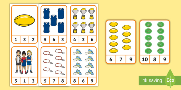 Women's Australian Rules Football Peg Counting 1-10 Number Cards