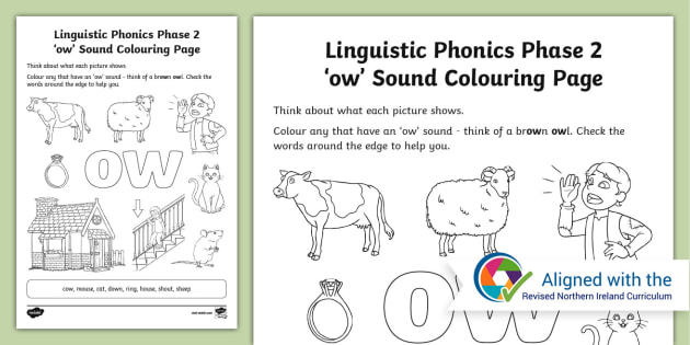 Linguistic Phonics Phase 2 'ow' Sound Colouring Page