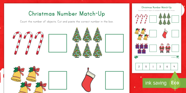 Christmas Number Match-Up Worksheet / Activity Sheet - Number