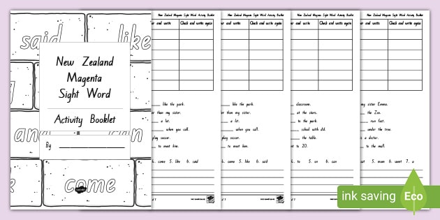 New Zealand Magenta Sight Word Activity Booklet