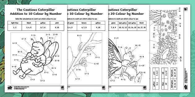 The Cautious Caterpillar Addition Color by Number