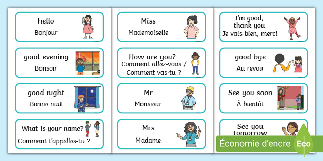 Greetings Flashcards English French teacher Made Greetings Flashcards English French teacher Made