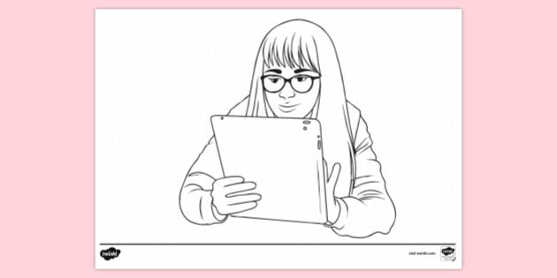 FREE! - Student Working on Ipad Colouring Sheet | Colouring Sheets