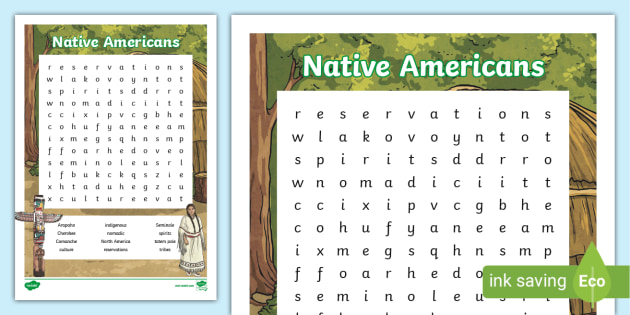 Native Americans Word Search (teacher made)