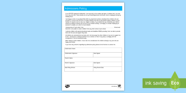 Admission Policy for Childminders (teacher made)