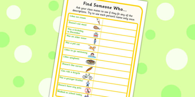 'Find Someone Who...' Questionnaire Sheets