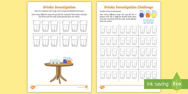 Drinks Maths Investigation Worksheet