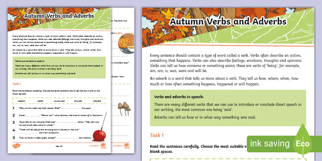 Verbs and Adverbs Activity Sheets Autumn (Teacher-Made)