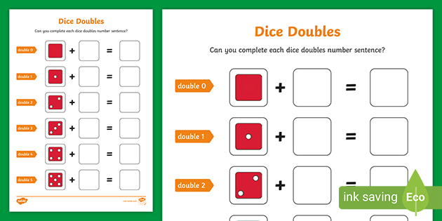 Dice Doubles Game Worksheet (teacher made)