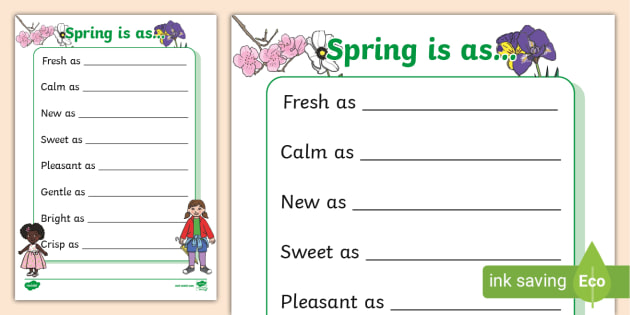 Spring Simile Poem Writing Template (teacher made)