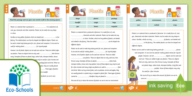 Plastic: Differentiated Cloze Procedure (teacher made)