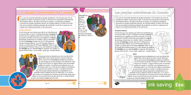 Indigenous Peoples of Turtle Island Reading Comprehension French