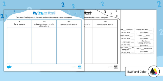 Twosday: To, Two, or Too? Word Sort Activity (Teacher-Made)