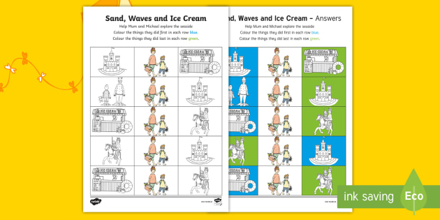 Sand, Waves and Ice Cream Comparing and Ordering Worksheet / Worksheet