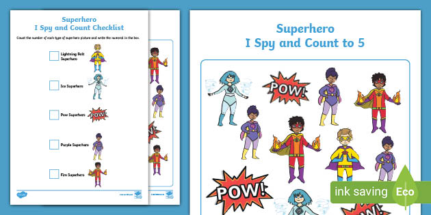 👉 Superheroes I Spy and Count to 5 Activity