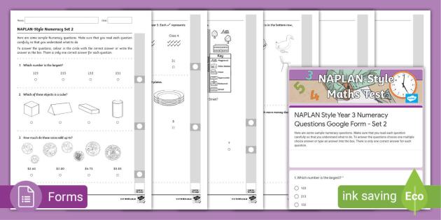 NAPLAN Style Numeracy Year 3 Example Test Set 2 Exam Questions Pack ...