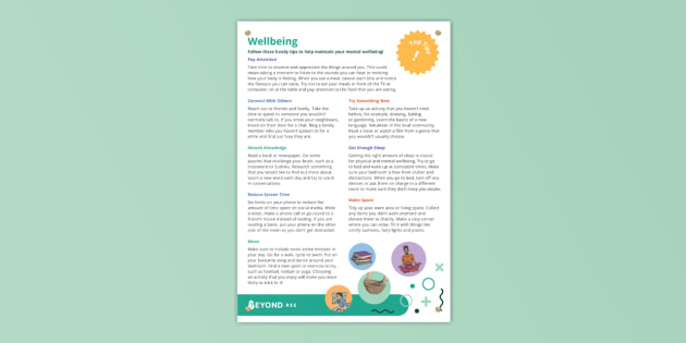 Wellbeing Top Tips Poster | Beyond Secondary (teacher made)
